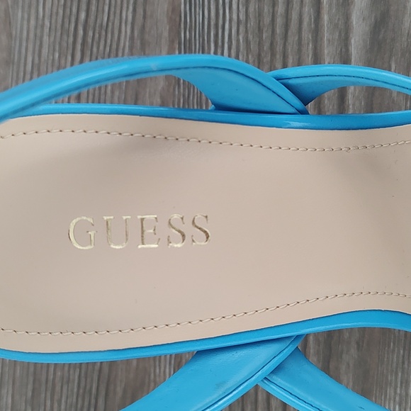 Guess | Shoes | New Guess Patent Turquoise Blue Square Toe High Heel ...